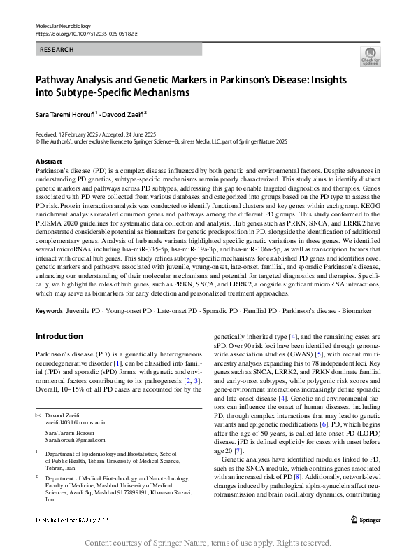 (PDF) Pathway Analysis and Genetic Markers in Parkinson's Disease: Insights into Subtype ...
