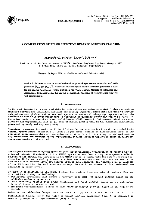 (PDF) A comparative study of effective delayed neutron fraction