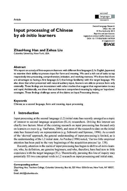 (PDF) Input processing of Chinese by ab initio learners