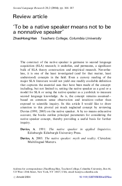 (PDF) To be a native speaker means not to be a nonnative speaker’