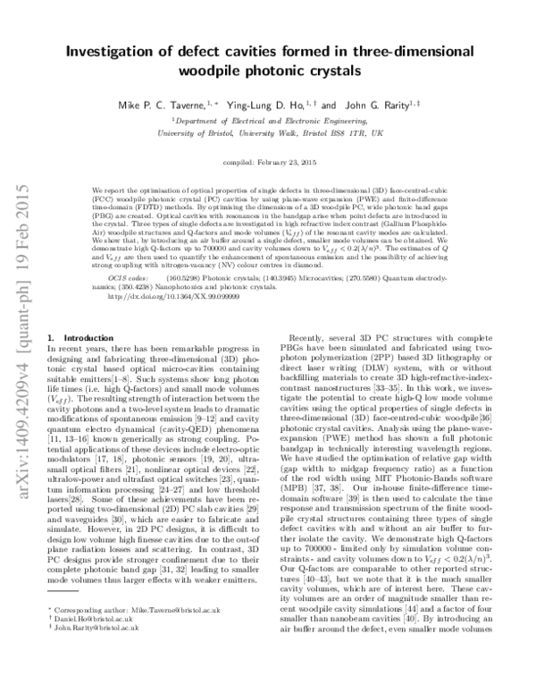 (PDF) Investigation of defect cavities formed in three-dimensional woodpile photonic crystals