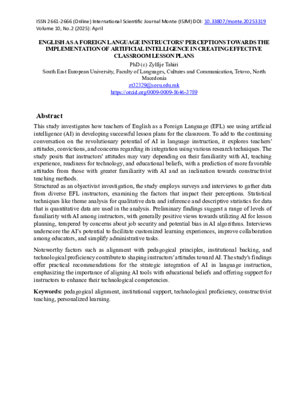 (PDF) English as a Foreign Language Instructors' Perceptions Towards ...