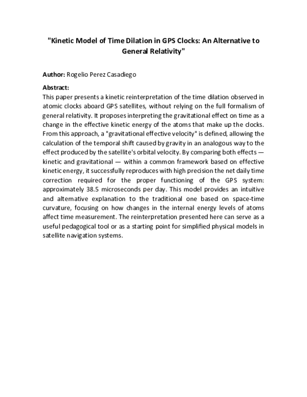 (PDF) "Kinetic Model of Time Dilation in GPS Clocks: An Alternative to ...
