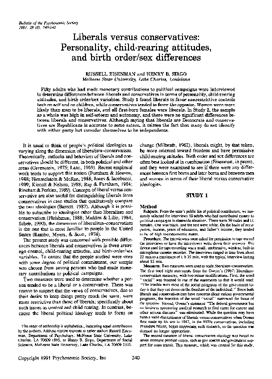 (PDF) Liberals versus conservatives: Personality, child-rearing ...