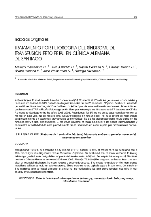 (PDF) Tratamiento Por Fetoscopia Del Síndrome De Transfusión Feto Fetal ...