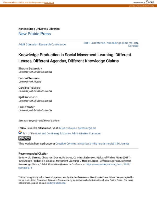 (PDF) Knowledge Production in Social Movement Learning: Different ...
