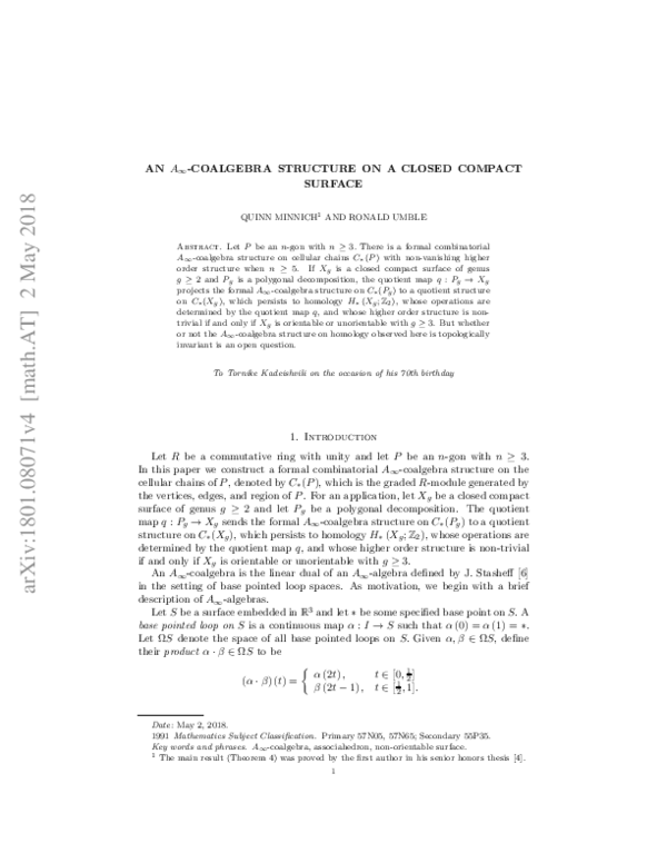 (PDF) An A_∞-coalgebra Structure on a Closed Compact Surface