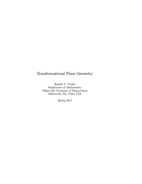 (PDF) Transformational Plane Geometry