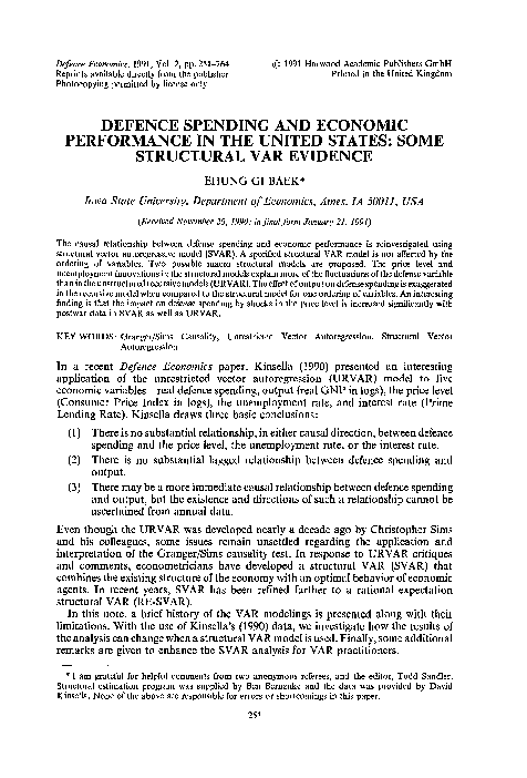 (PDF) Defence spending and economic performance in the United States ...