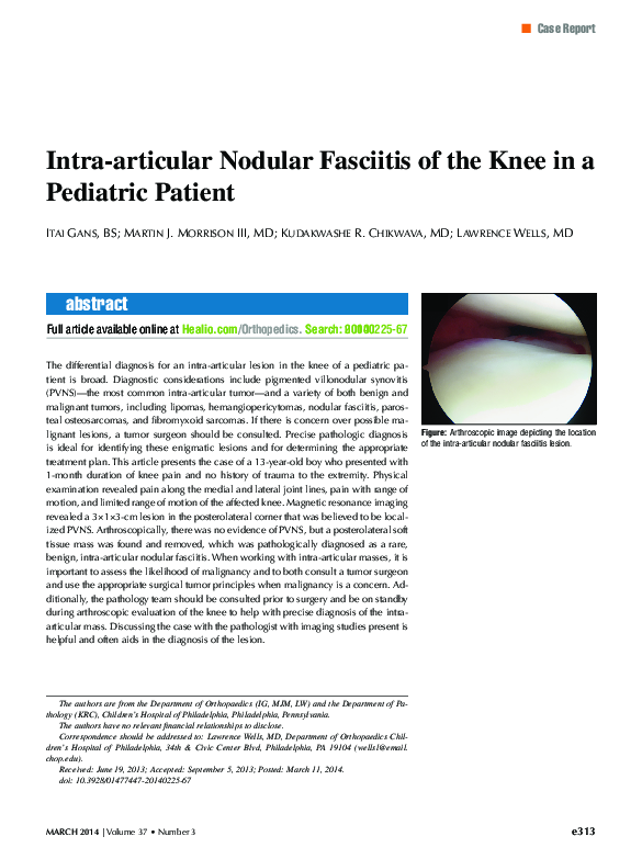 (PDF) Intra-articular Nodular Fasciitis of the Knee in a Pediatric Patient