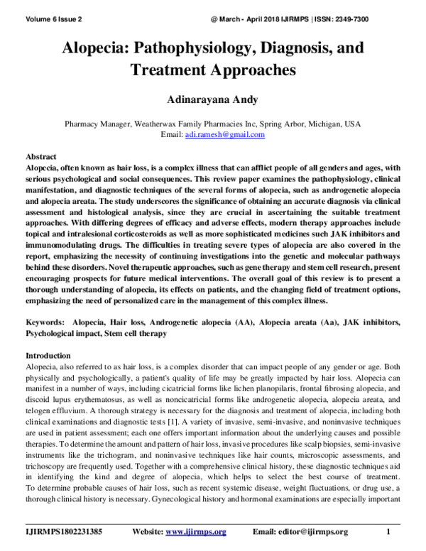 (PDF) Alopecia: Pathophysiology, Diagnosis, and Treatment Approaches