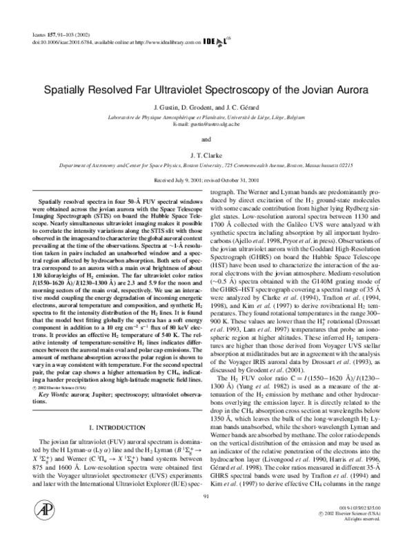 (PDF) Spatially Resolved Far Ultraviolet Spectroscopy of the Jovian Aurora