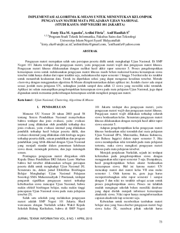 (PDF) Implementasi Algoritma K-Means Untuk Menentukan Kelompok Pengayaan Materi Mata Pelajaran ...