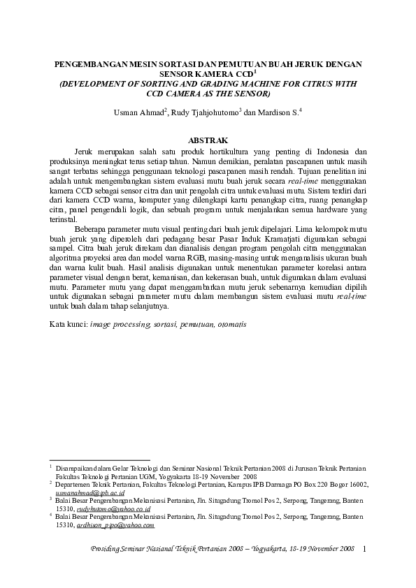 (PDF) Pengembangan Mesin Sortasi dan Pemutuan Buah Jeruk dengan Sensor ...