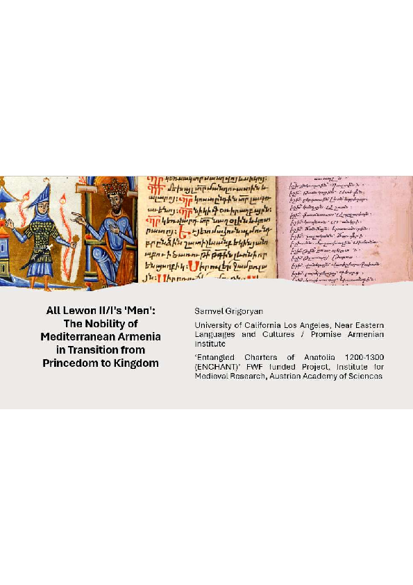 (PDF) All Lewon II/I's 'Men': The Nobility of Mediterranean Armenia in ...