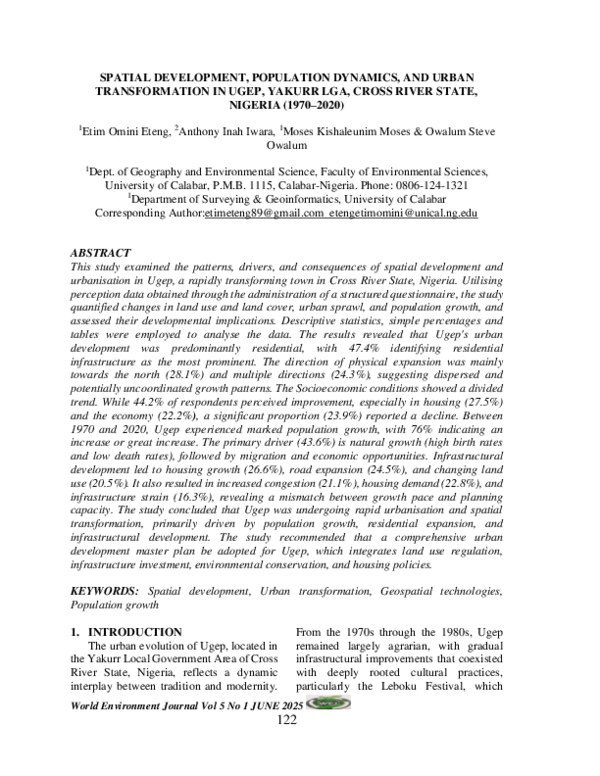 (PDF) SPATIAL DEVELOPMENT, POPULATION DYNAMICS, AND URBAN ...
