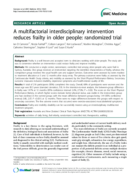 (PDF) A multifactorial interdisciplinary intervention reduces frailty ...