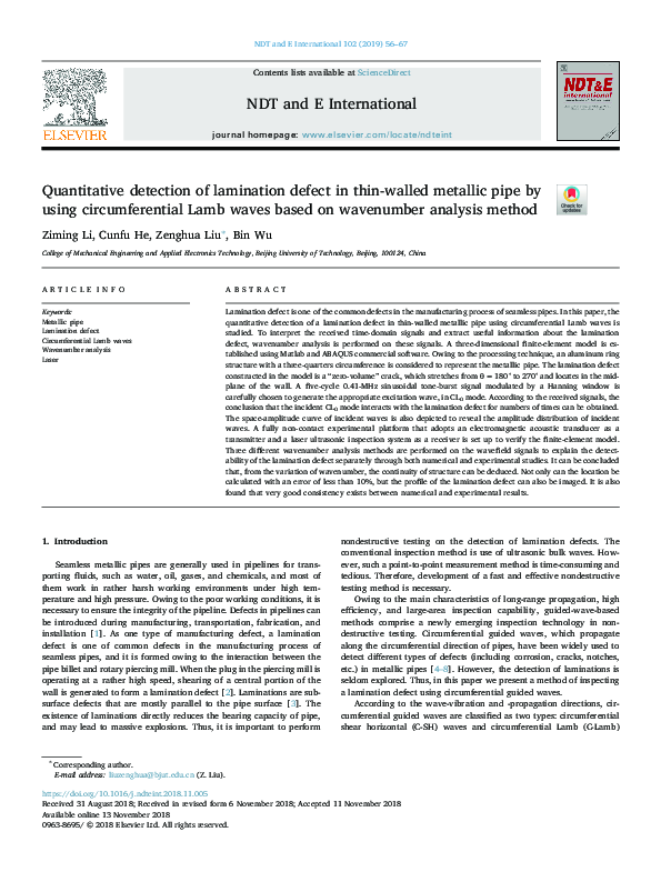 (PDF) Quantitative detection of lamination defect in thin-walled ...