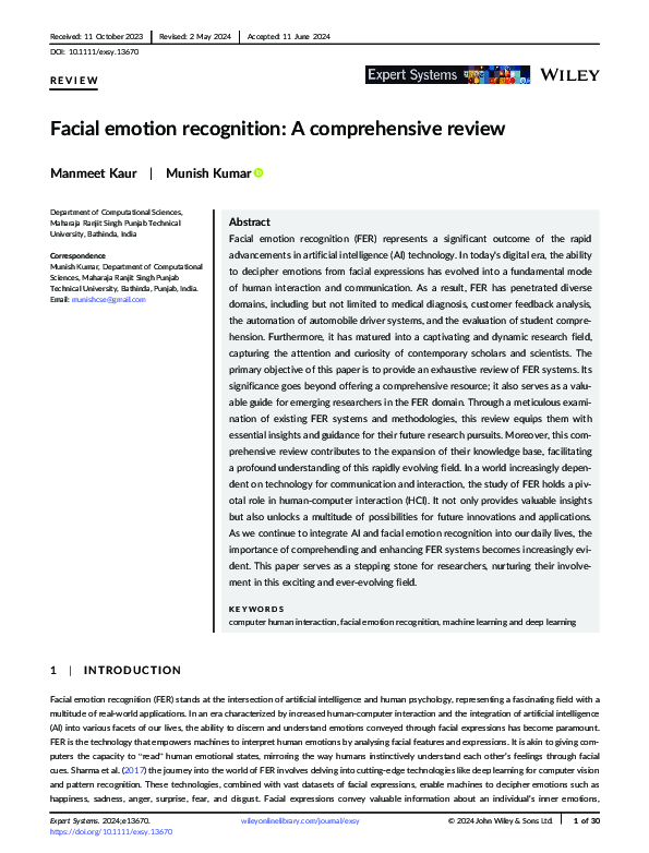 (PDF) Facial emotion recognition: A comprehensive review