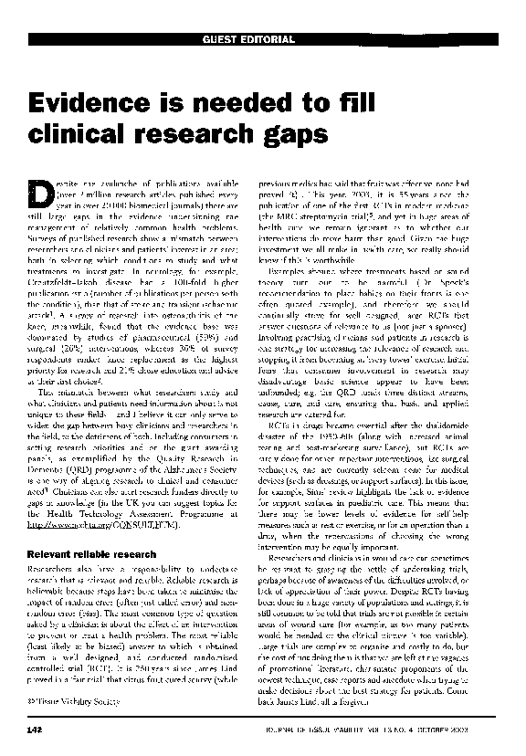 (PDF) Evidence is needed to fill clinical research gaps