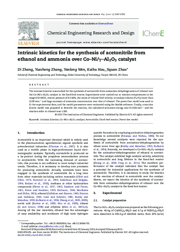 (PDF) Intrinsic kinetics for the synthesis of acetonitrile from ethanol ...