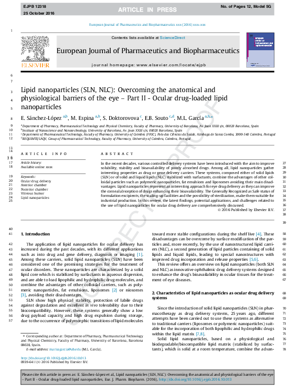 (PDF) Lipid nanoparticles (SLN, NLC): Overcoming the anatomical and ...