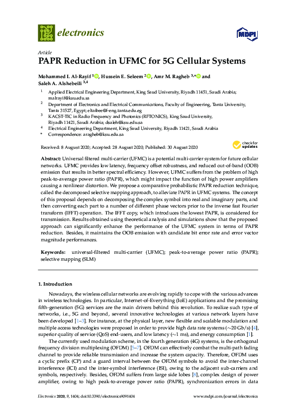 (PDF) PAPR Reduction in UFMC for 5G Cellular Systems