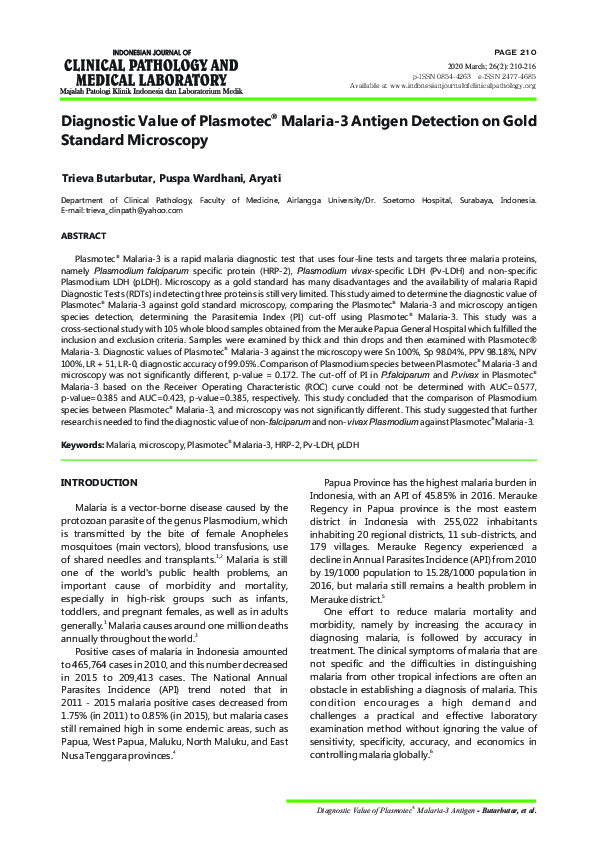 (PDF) Diagnostic Value of Plasmotec Malaria-3 Antigen Detection on Gold ...