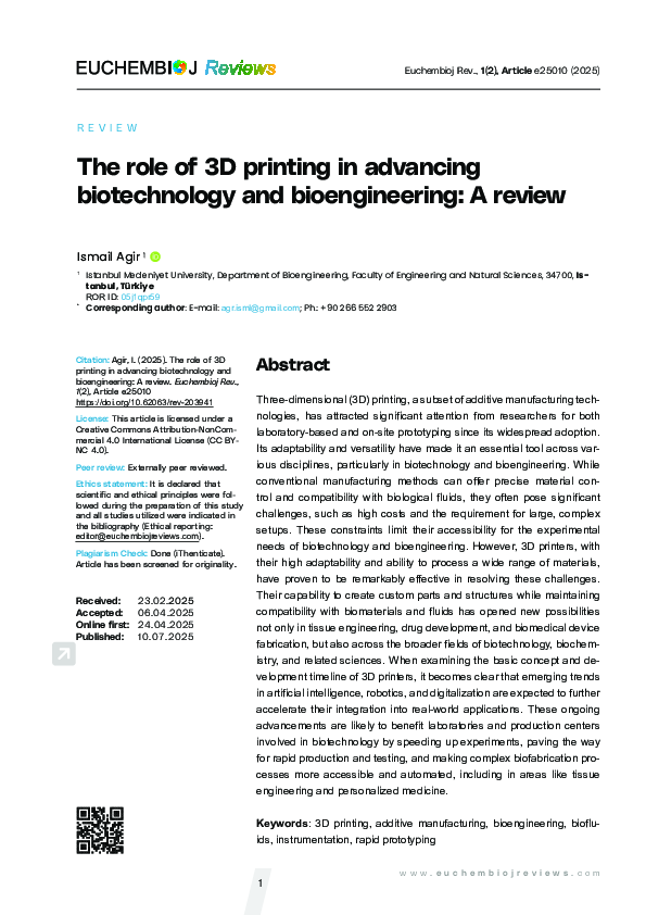 (PDF) The role of 3D printing in advancing biotechnology and ...