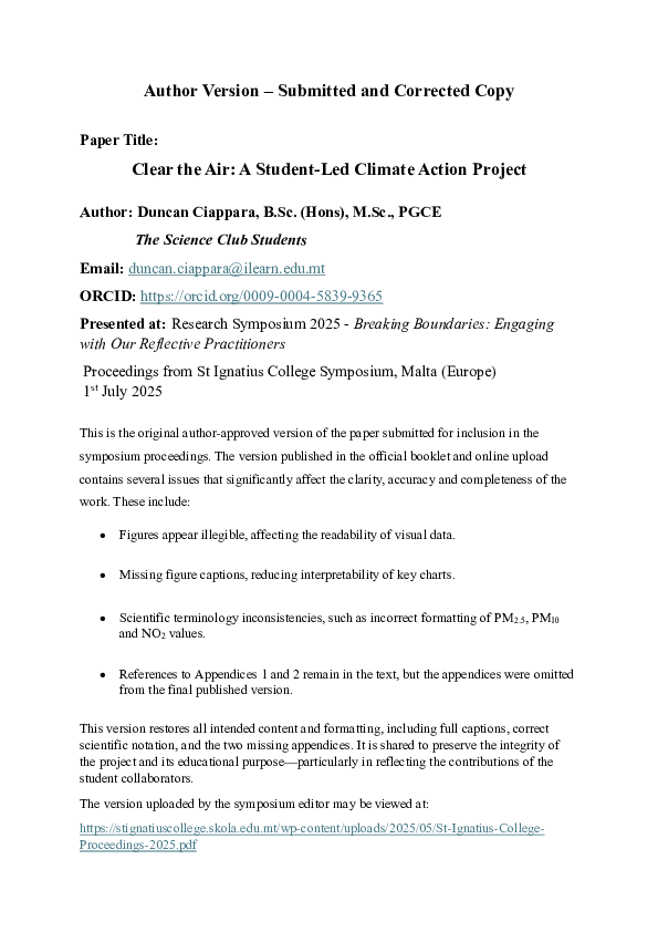 (PDF) Clear the Air: A Student-Led Climate Action Project
