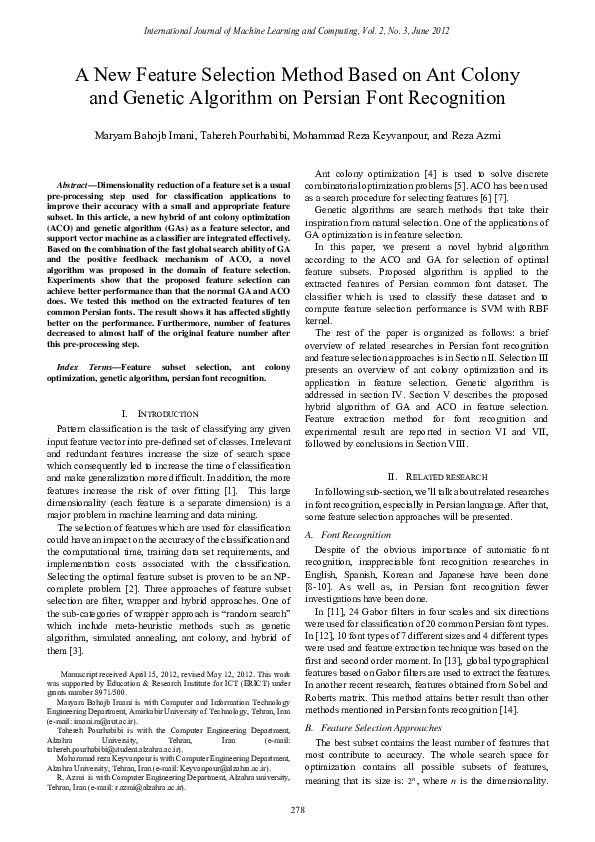 (PDF) A New Feature Selection Method Based on Ant Colony and Genetic ...