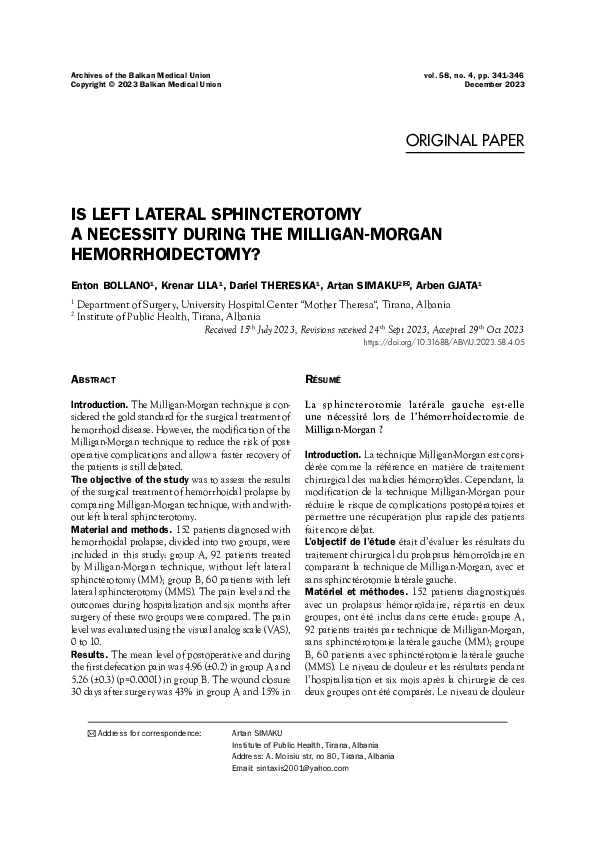 (PDF) Is Left Lateral Sphincterotomy a Necessity During the Milligan ...
