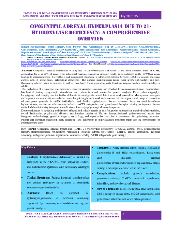 (PDF) Congenital Adrenal Hyperplasia Due to 21-Hydroxylase Deficiency ...