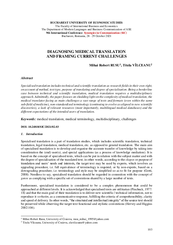 (PDF) Diagnosing Medical Translation and Framing Current Challenges