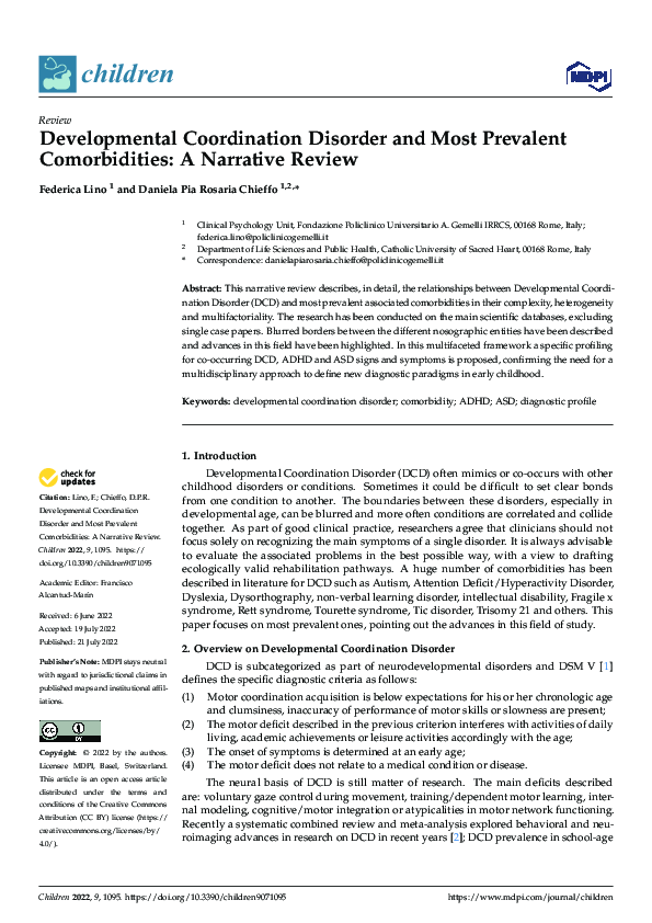 (PDF) Developmental Coordination Disorder and Most Prevalent Comorbidities: A Narrative Review