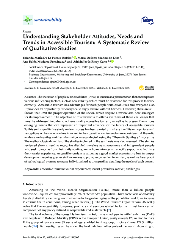 (PDF) Understanding Stakeholder Attitudes, Needs and Trends in Accessible Tourism: A Systematic ...