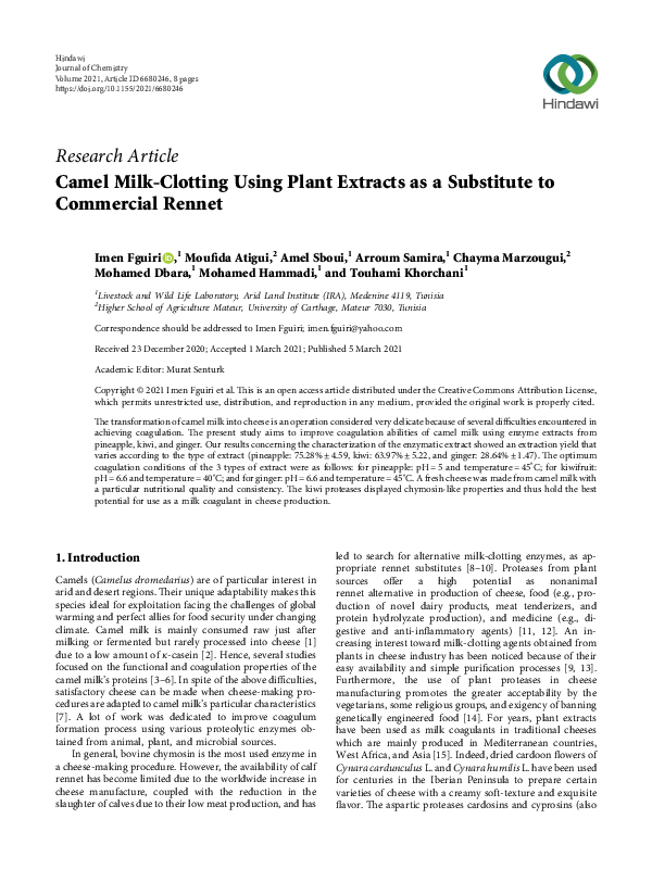 (PDF) Camel Milk-Clotting Using Plant Extracts as a Substitute to ...
