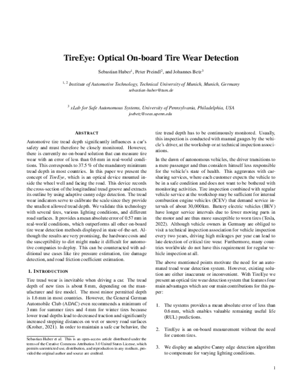 (PDF) TireEye: Optical On-board Tire Wear Detection