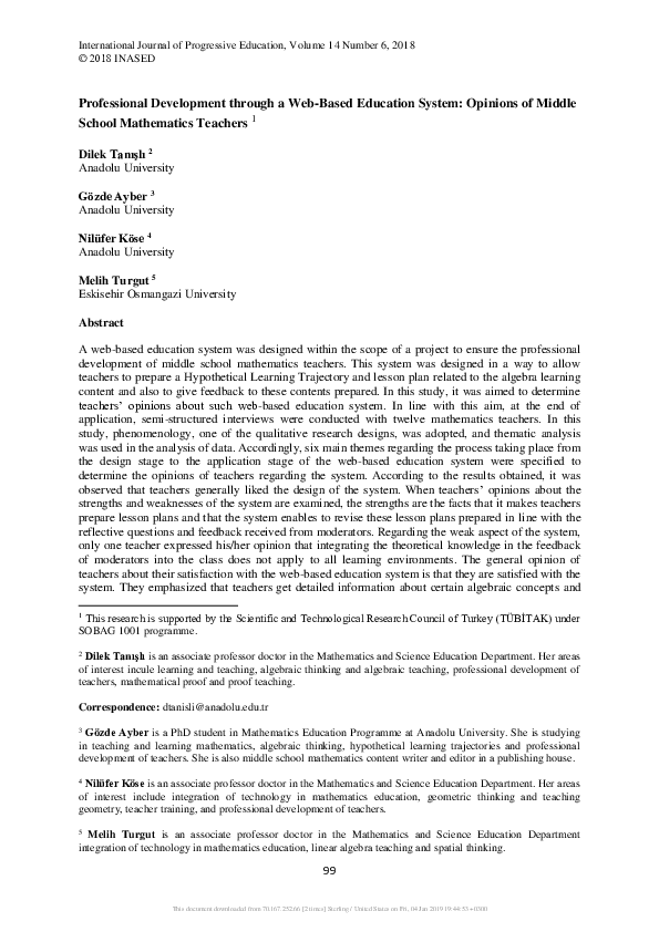 (PDF) Professional Development Through a Web-Based Education System ...