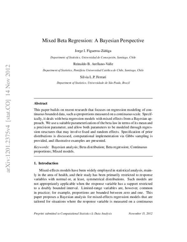 (PDF) Mixed Beta Regression: A Bayesian Perspective