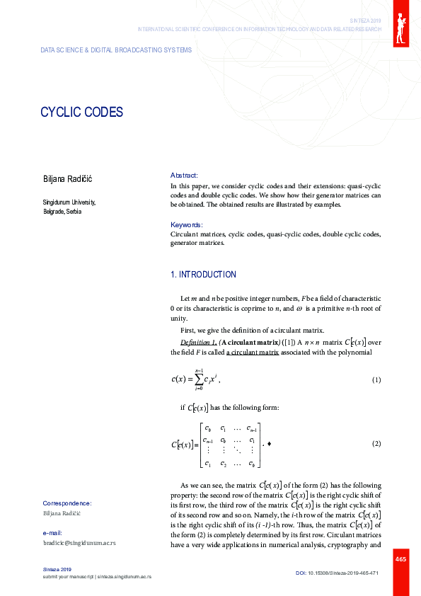 (PDF) Cyclic Codes