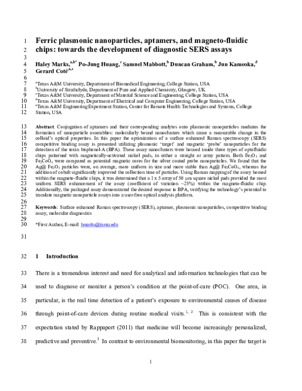 (PDF) Ferric plasmonic nanoparticles, aptamers, and magnetofluidic chips: toward the development ...