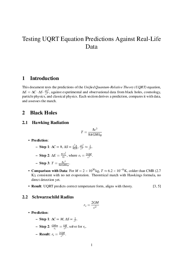 (PDF) Testing UQRT Equation Predictions Against Real-Life Data