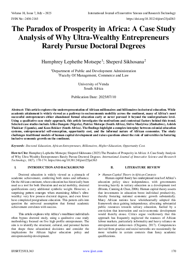 (PDF) The Paradox of Prosperity in Africa: A Case Study Analysis of Why ...