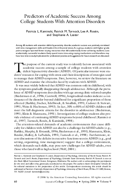 (PDF) Predictors of Academic Success Among College Students With Attention Disorders