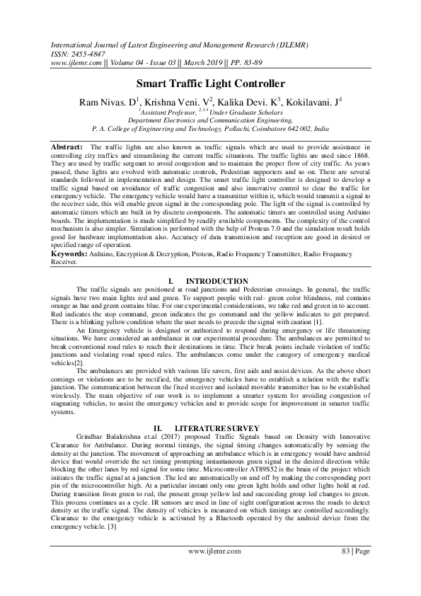 (PDF) Smart Traffic Light Controller