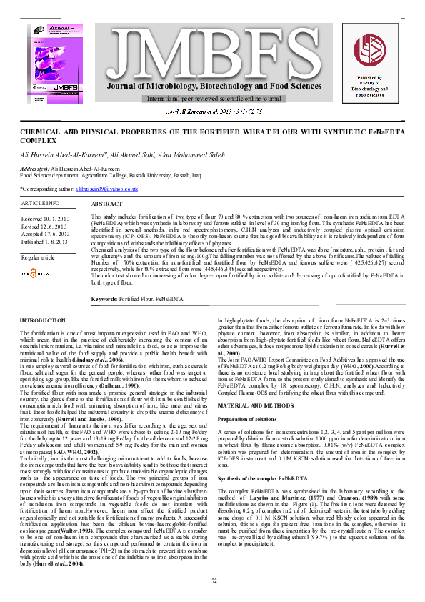 (PDF) Chemical and Physical Properties of the Fortified Wheat Flour ...