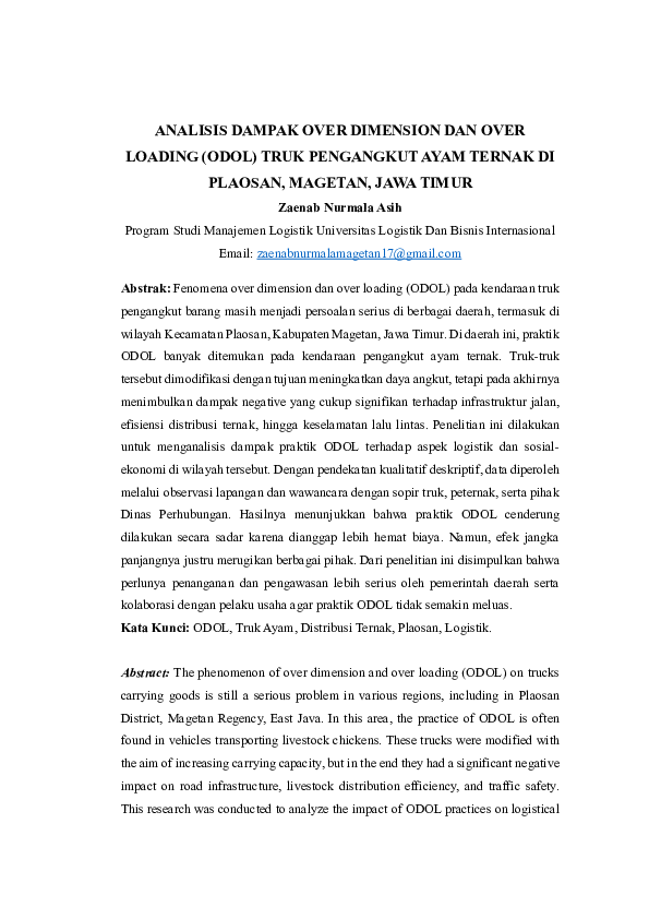 (PDF) ANALISIS DAMPAK OVER DIMENSION DAN OVER LOADING (ODOL) TRUK ...