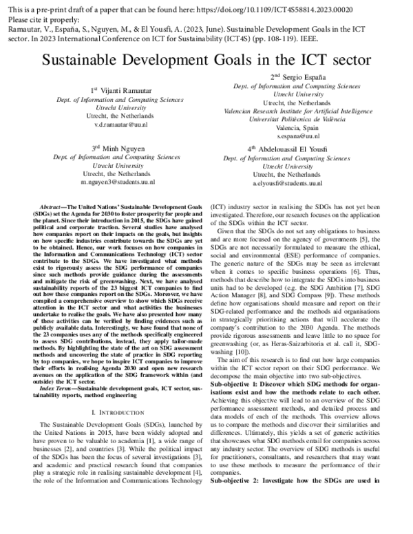 (PDF) Sustainable Development Goals in the ICT sector
