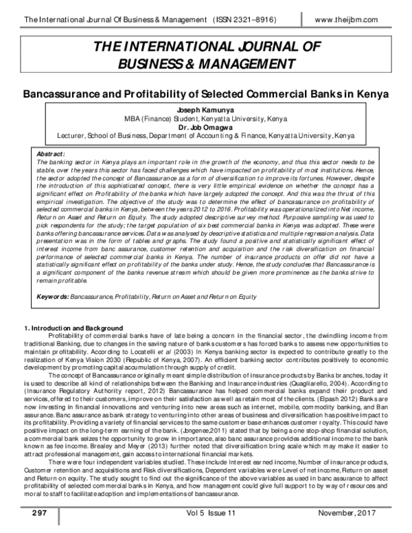 (PDF) Bancassurance and Profitability of Selected Commercial Banks in Kenya